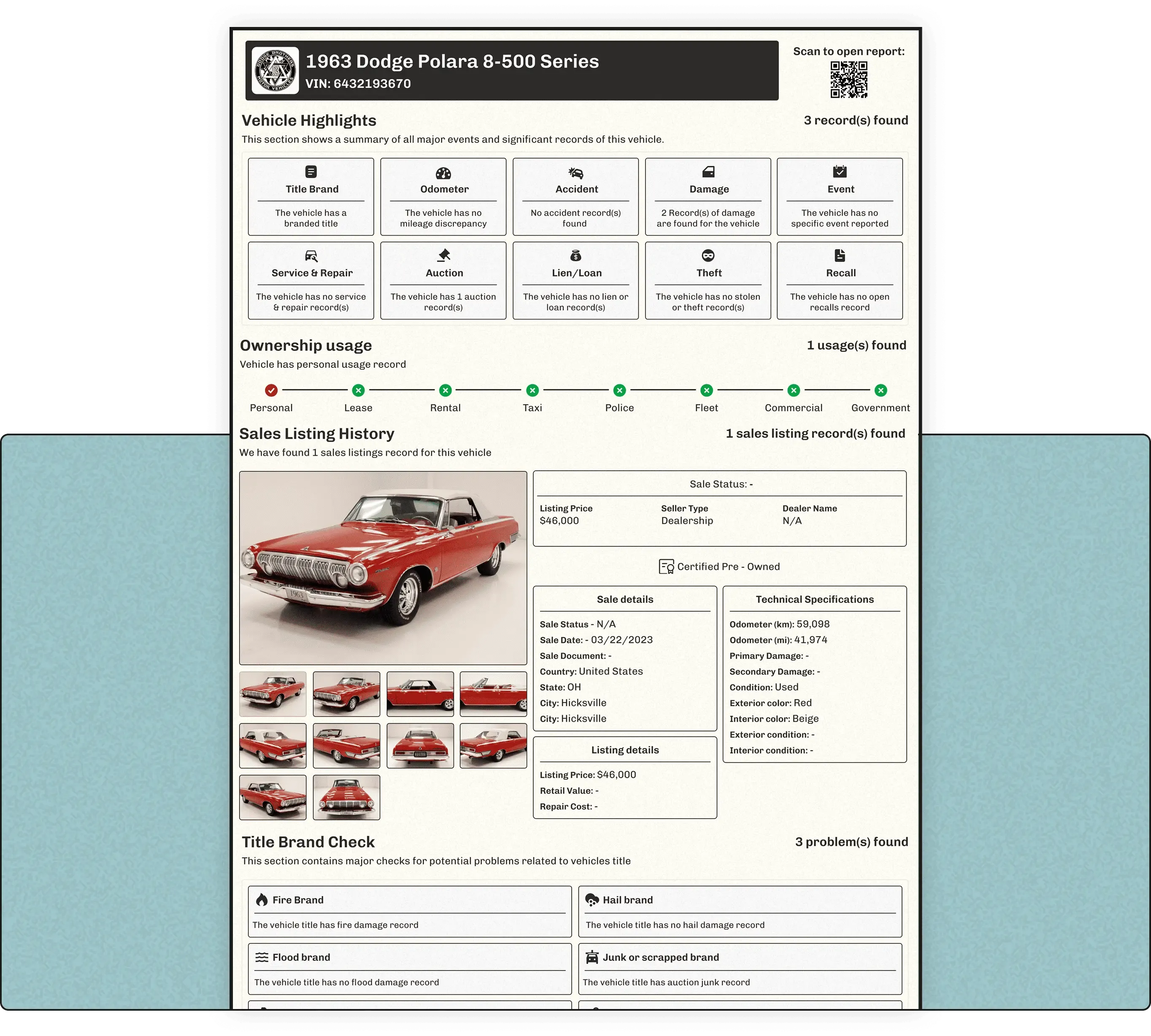 Classic Car History Report - VIN Check for Vintage Cars